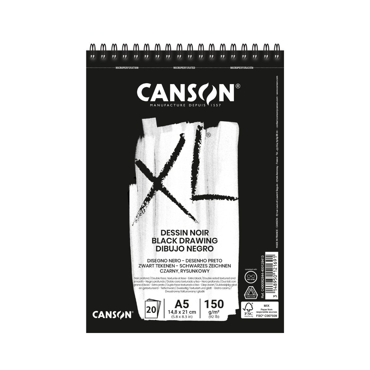 Скицник со спирала, Canson XL Black, A5, 120g, 20 листа | literatura.mk